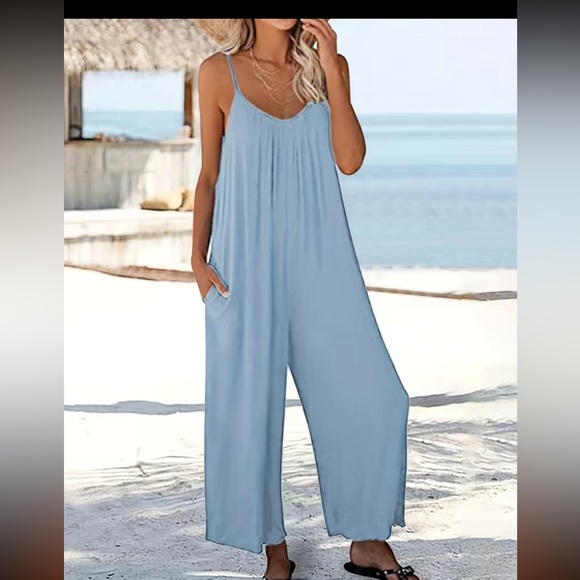 Pants & Jumpsuits | Powder Blue Spaghetti Strapped Romper New | Poshmark